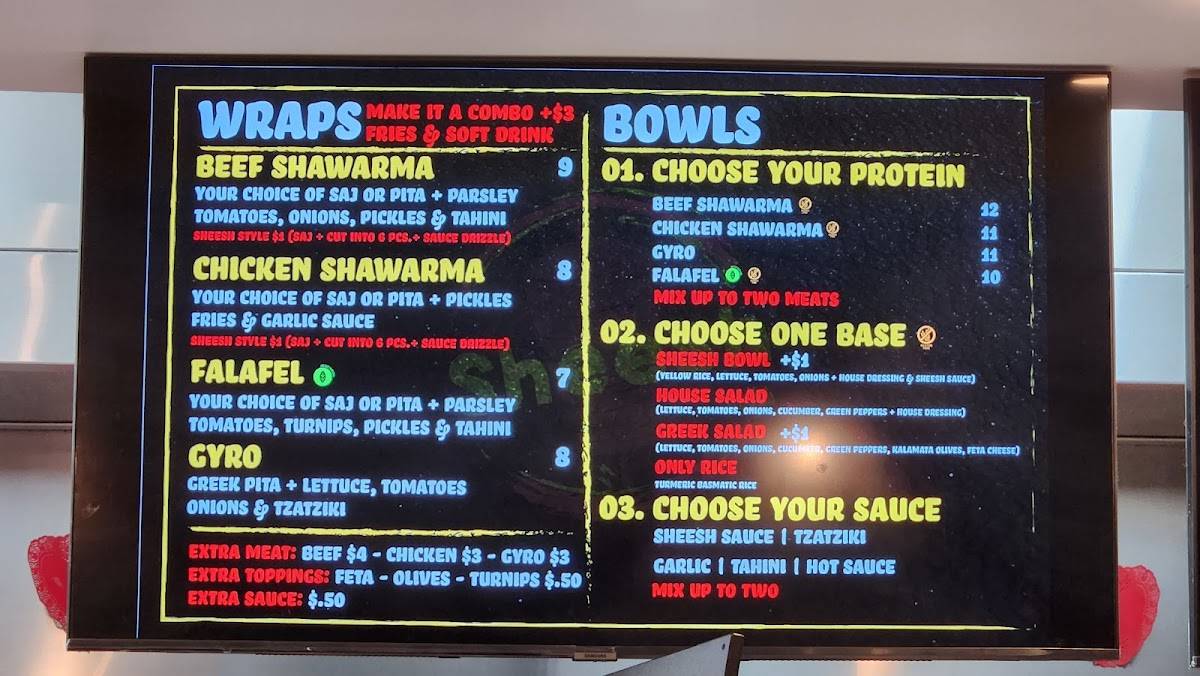 Carta del restaurante Sheesh Kitchen, McKinney