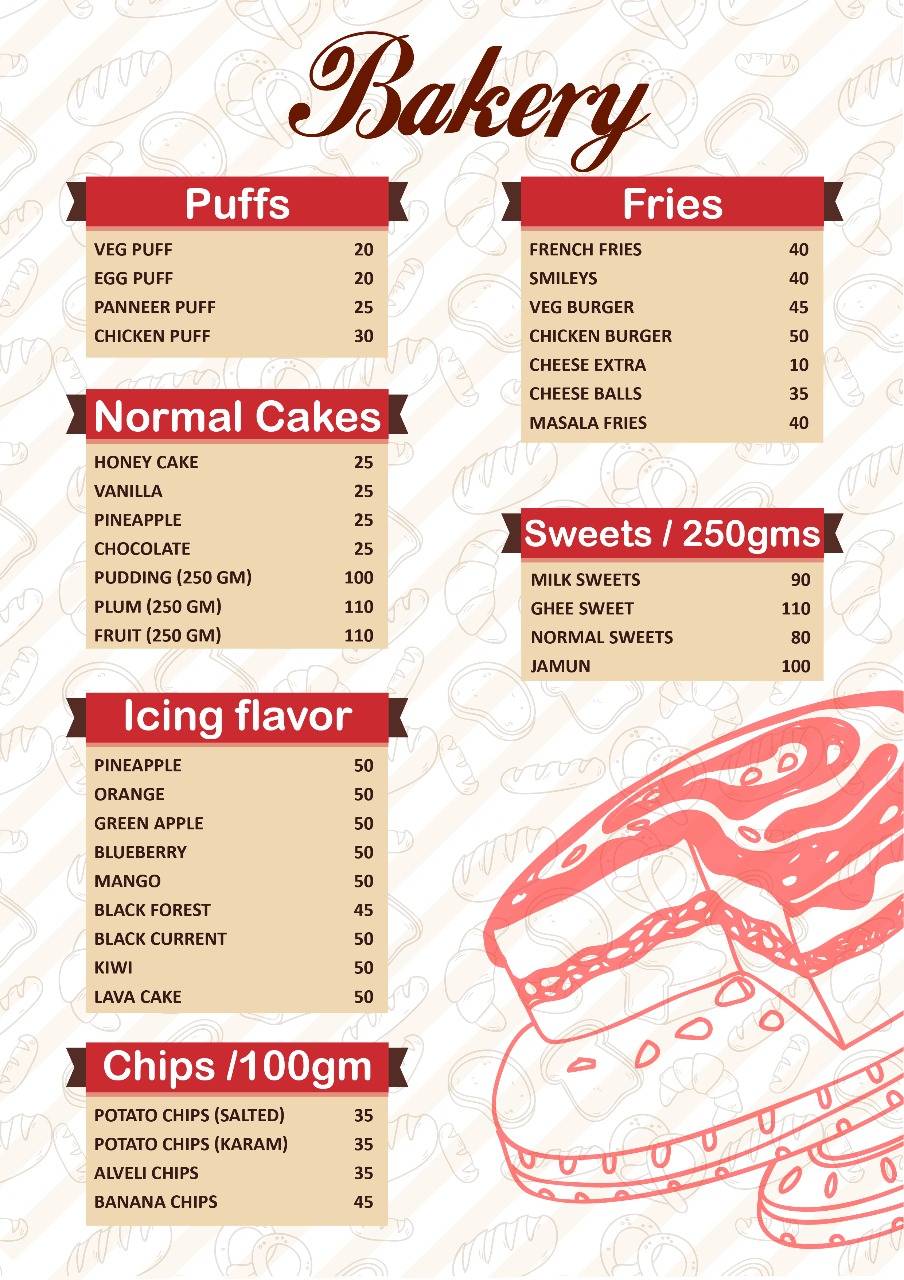 Menu at Shree Saravana sweets & bakery, Chennai