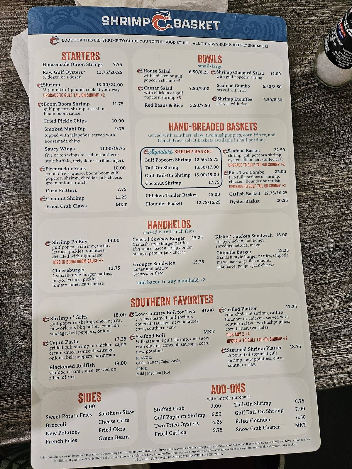 Menu at Shrimp Basket restaurant, Foley, S McKenzie St