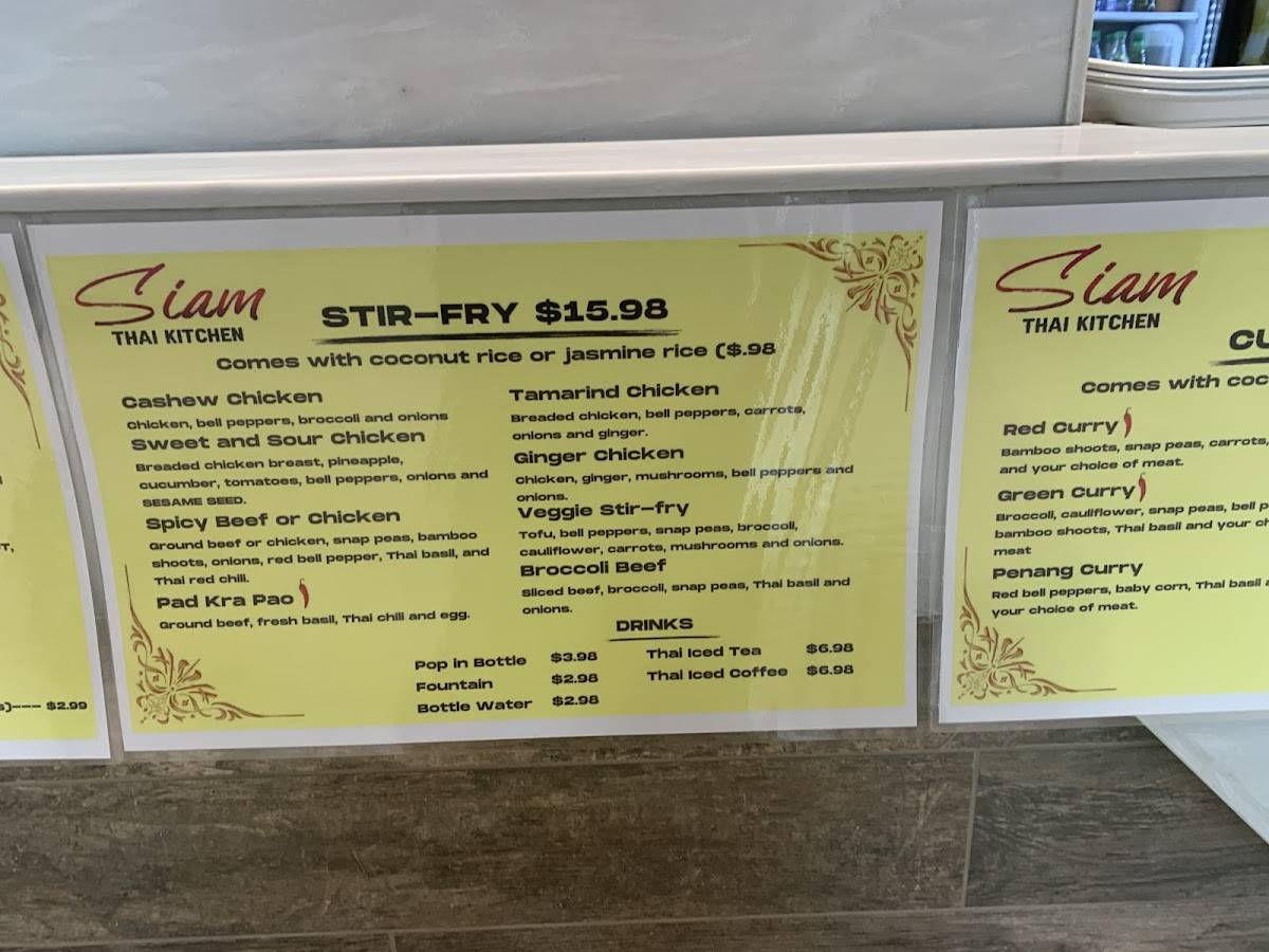 Menu at Siam Thai Express ECC restaurant, Edmonton