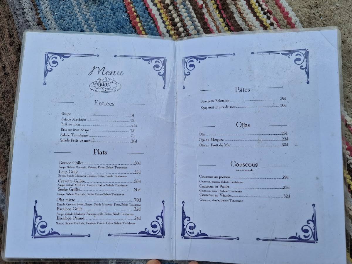 Menu at Restaurant Sidi Said, Hergla