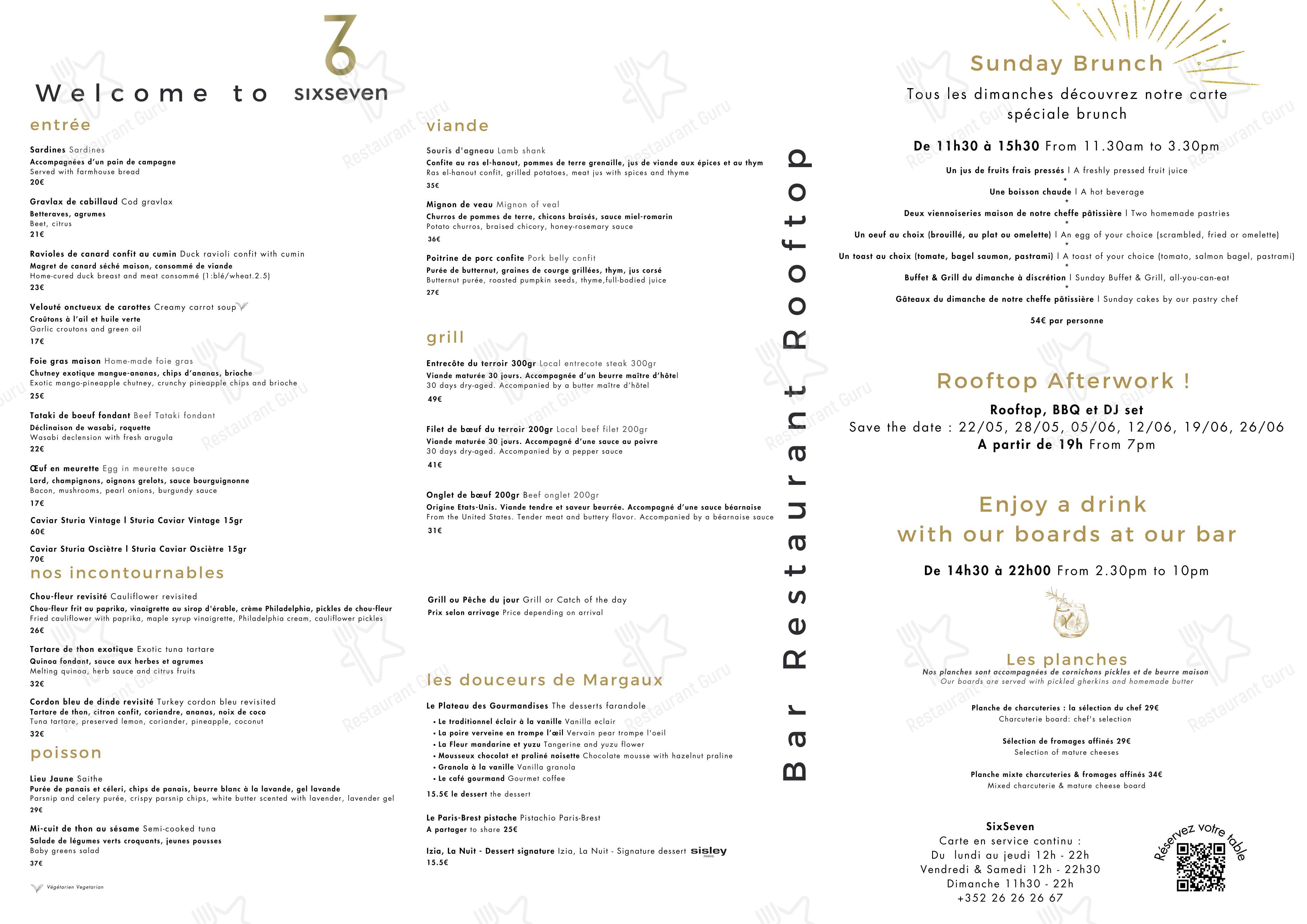 Menu at Restaurant SixSeven, Luxembourg City