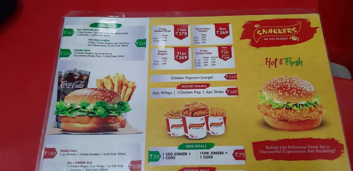 Menu at Snakkers, Bagha Purana