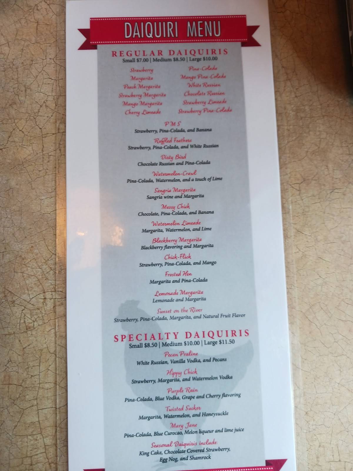 Menu at Southern Chicks Cafe & Daiquiris, New Roads