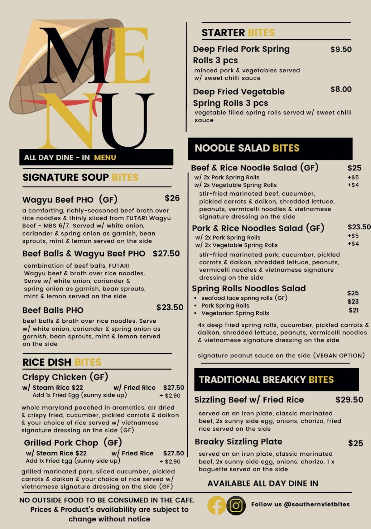 Menu at Southern Viet Bites restaurant, Albany