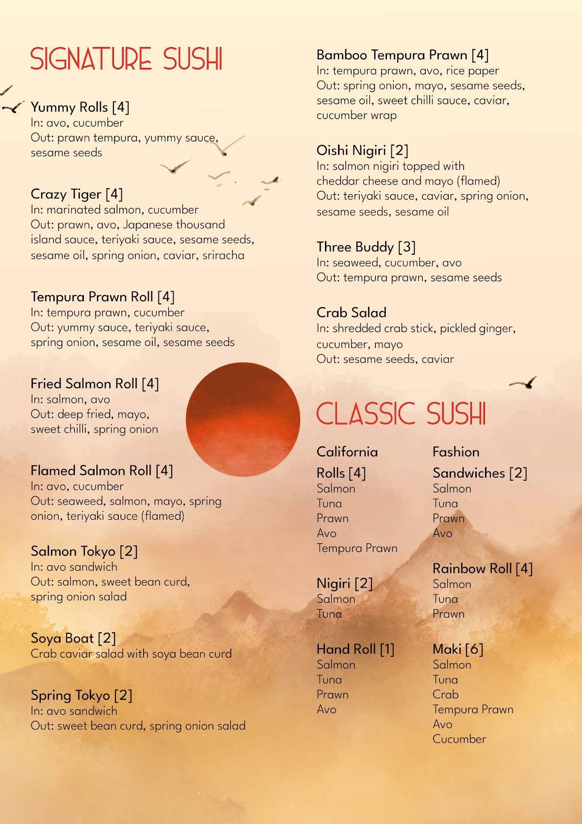 Menu at Soya Soul restaurant, Johannesburg