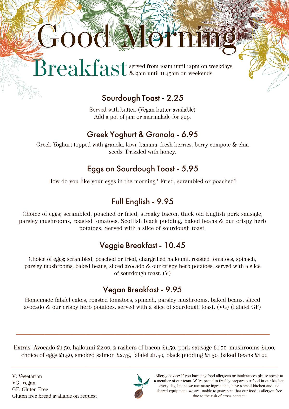 Menu at Sprout Kitchen Garden cafe, Ellesmere Port