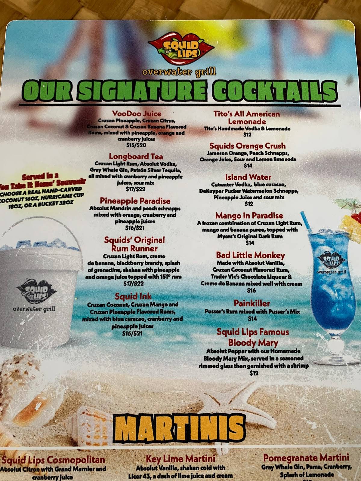 Menu at Squid Lips restaurant, Melbourne