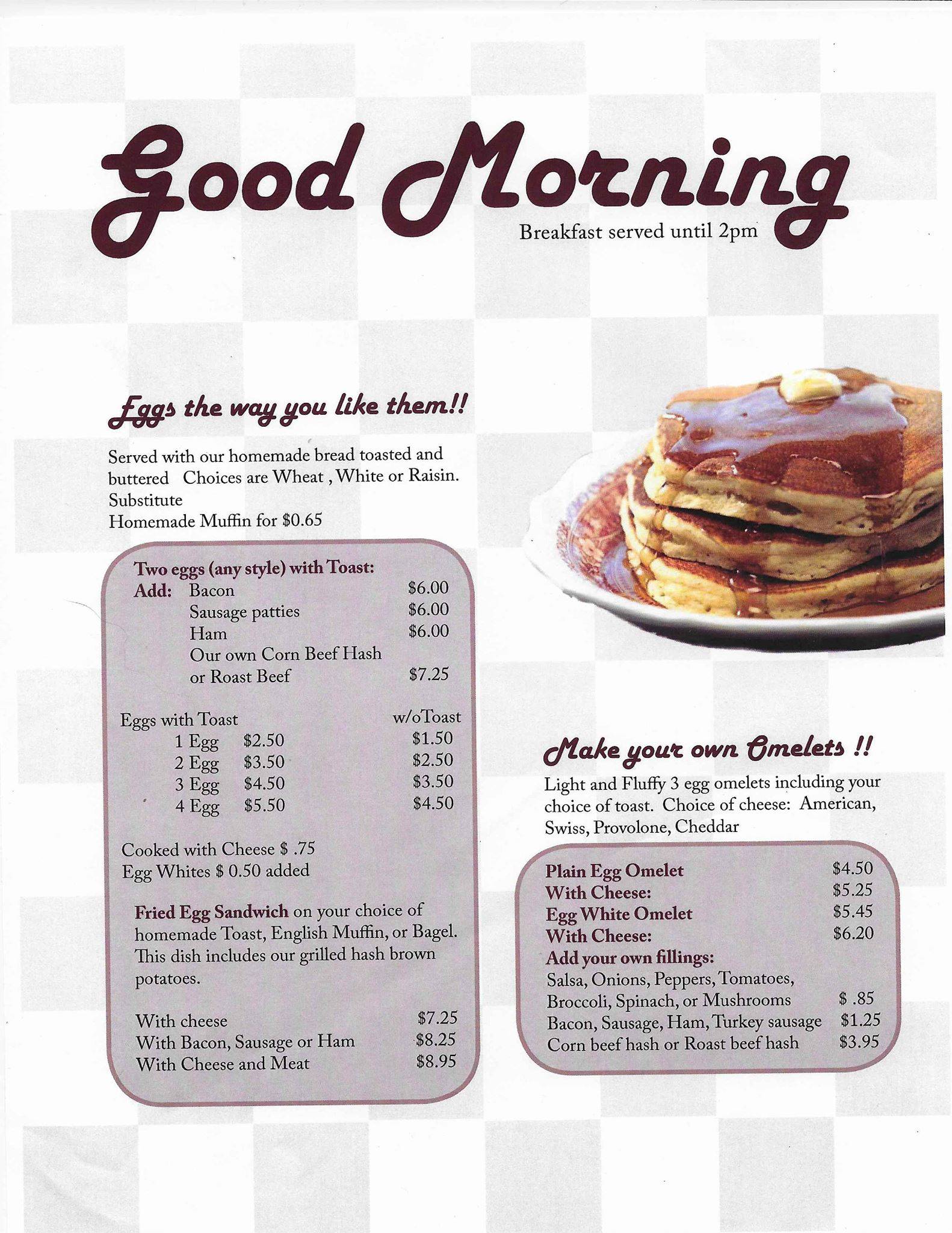 Menu at Sunny Day Diner restaurant, Lincoln, US-3