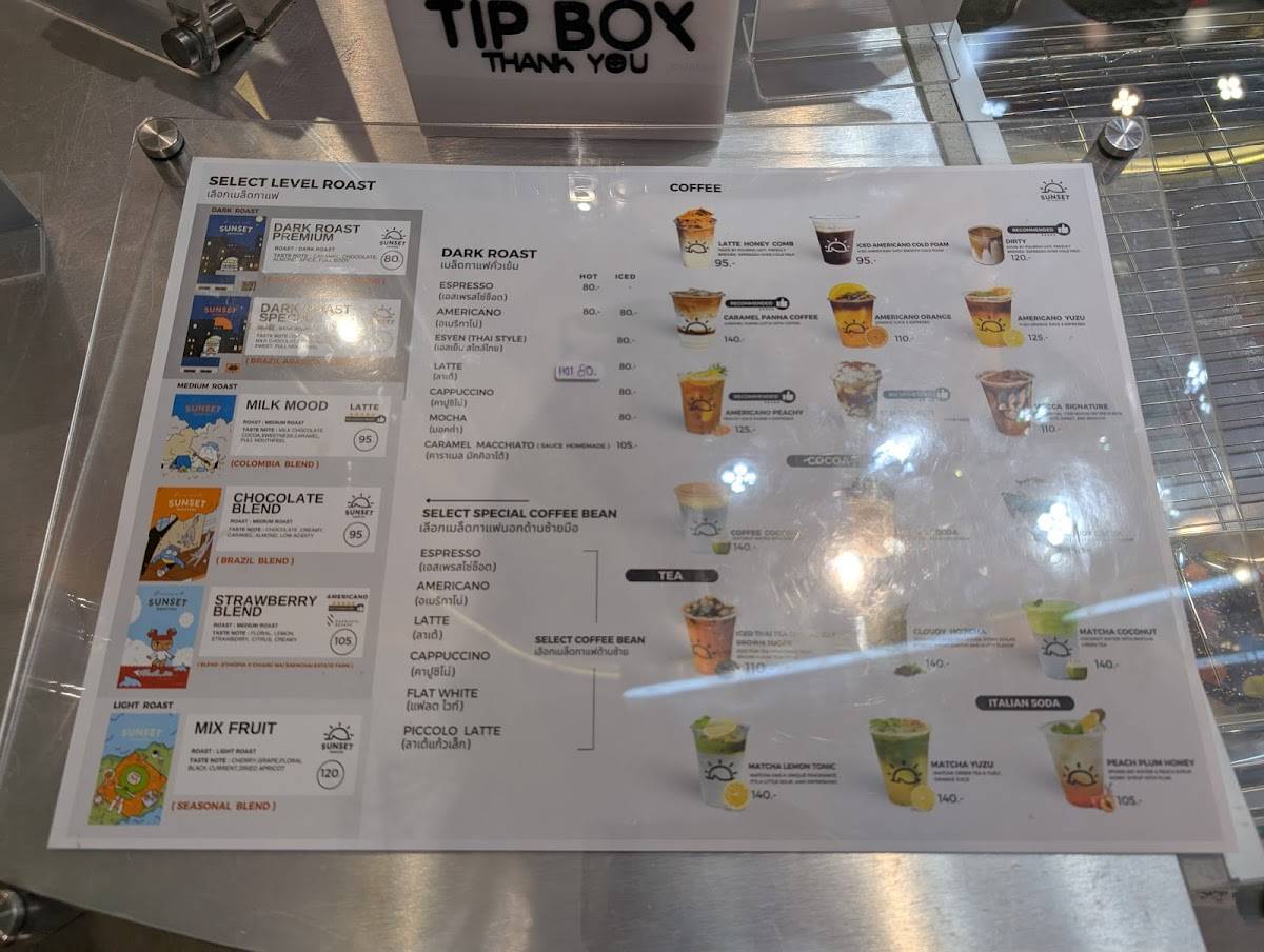 Menu at Sunset Coffee Roasters - The iconic Terminal21 Pattaya, Pattaya ...