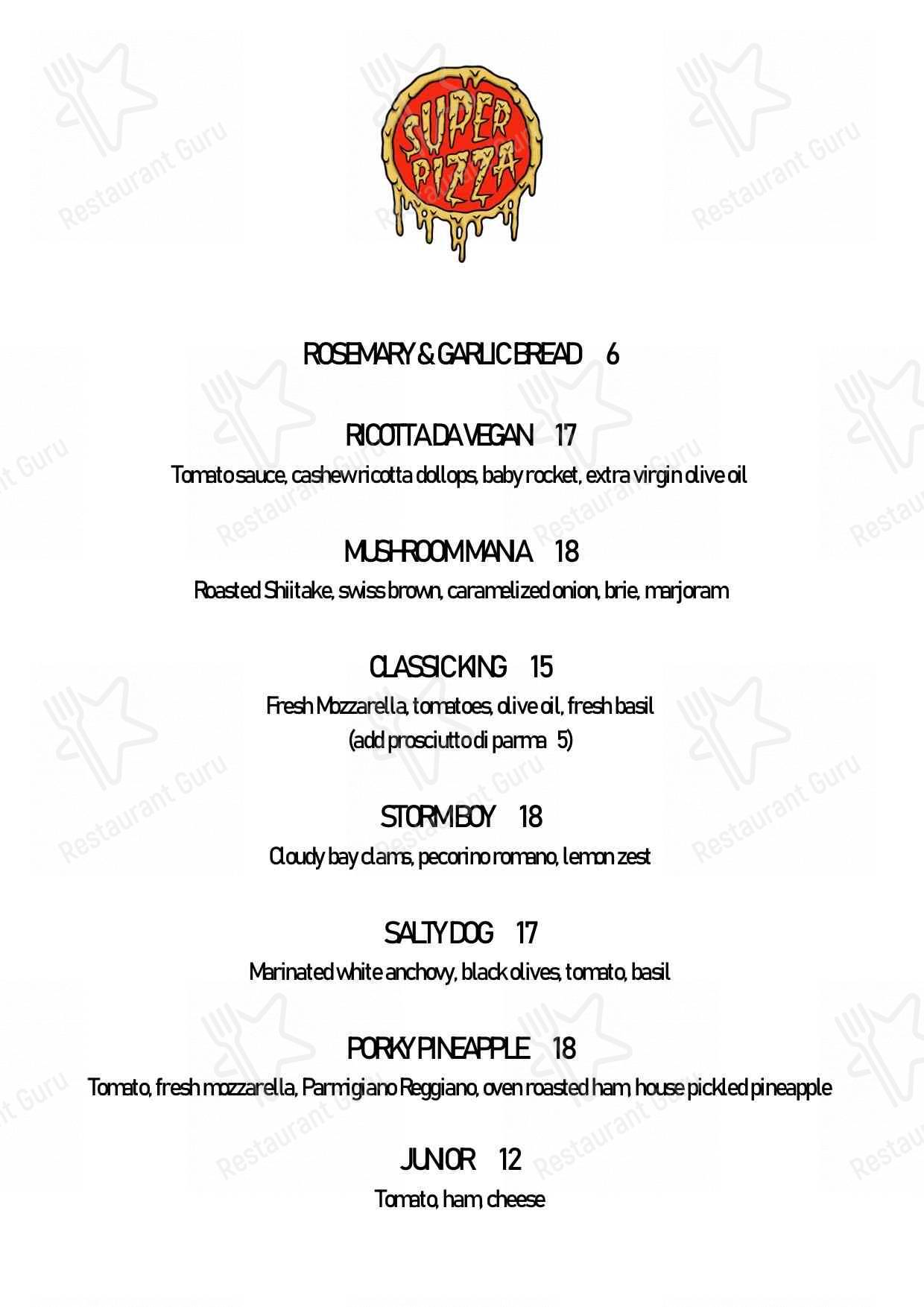 Menu at Super Restaurant, Auckland
