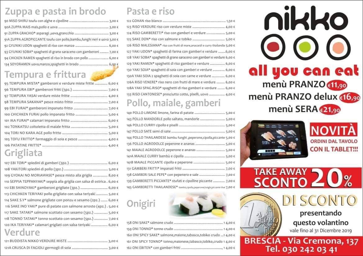 Menu at Sushi Ristorante Nikko, Brescia
