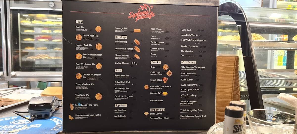 Menu at Sydney Pie Cafe, Haymarket