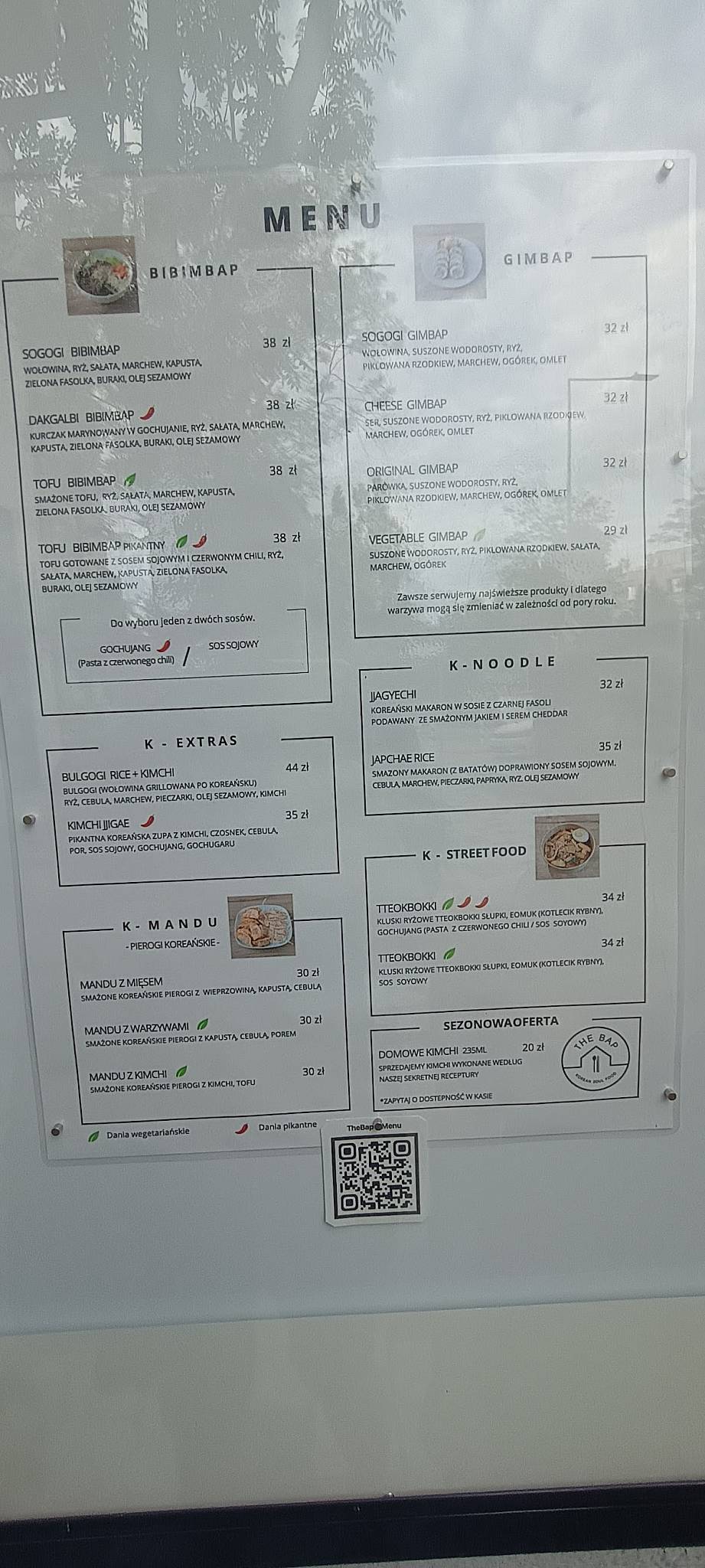 Carta del restaurante THE BAP, Cracovia