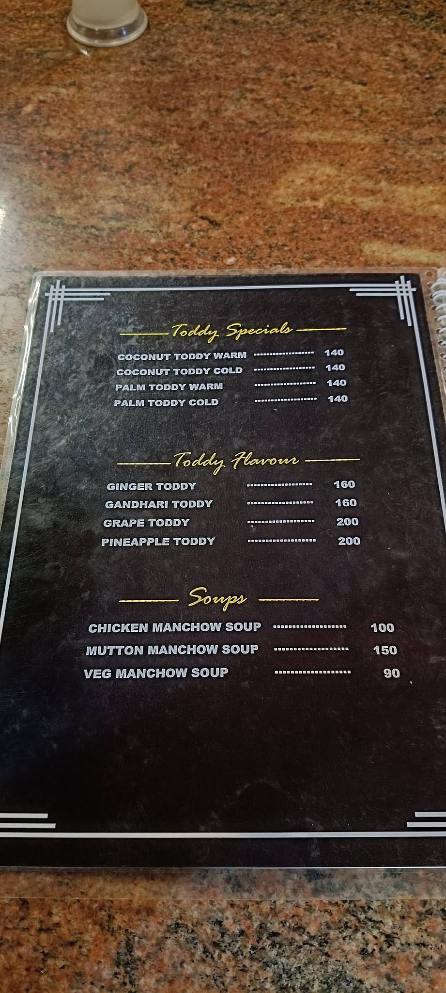 Menu at TODDY PALACE, Mangaluru