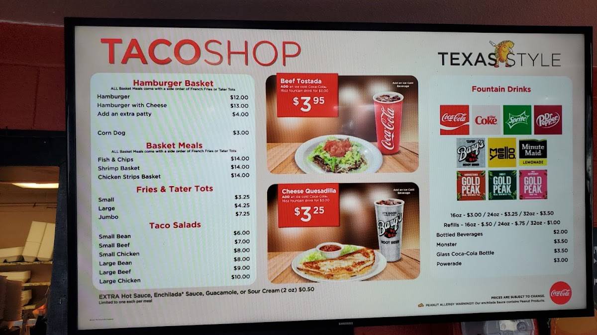 Menu at Taco Shop restaurant, Moses Lake, 319 W 4th Ave