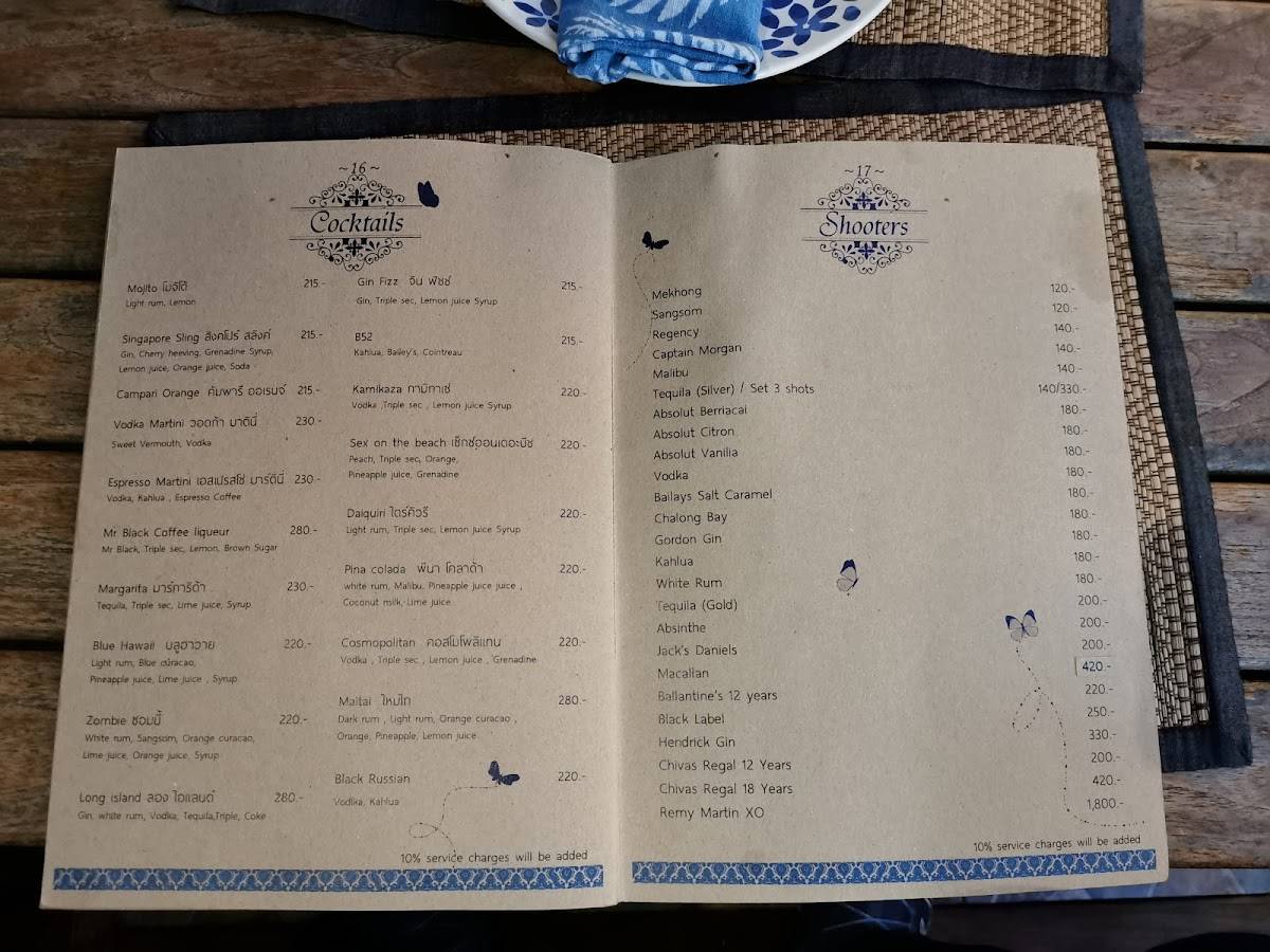 Menu at Tai Thai restaurant, Chiang Mai