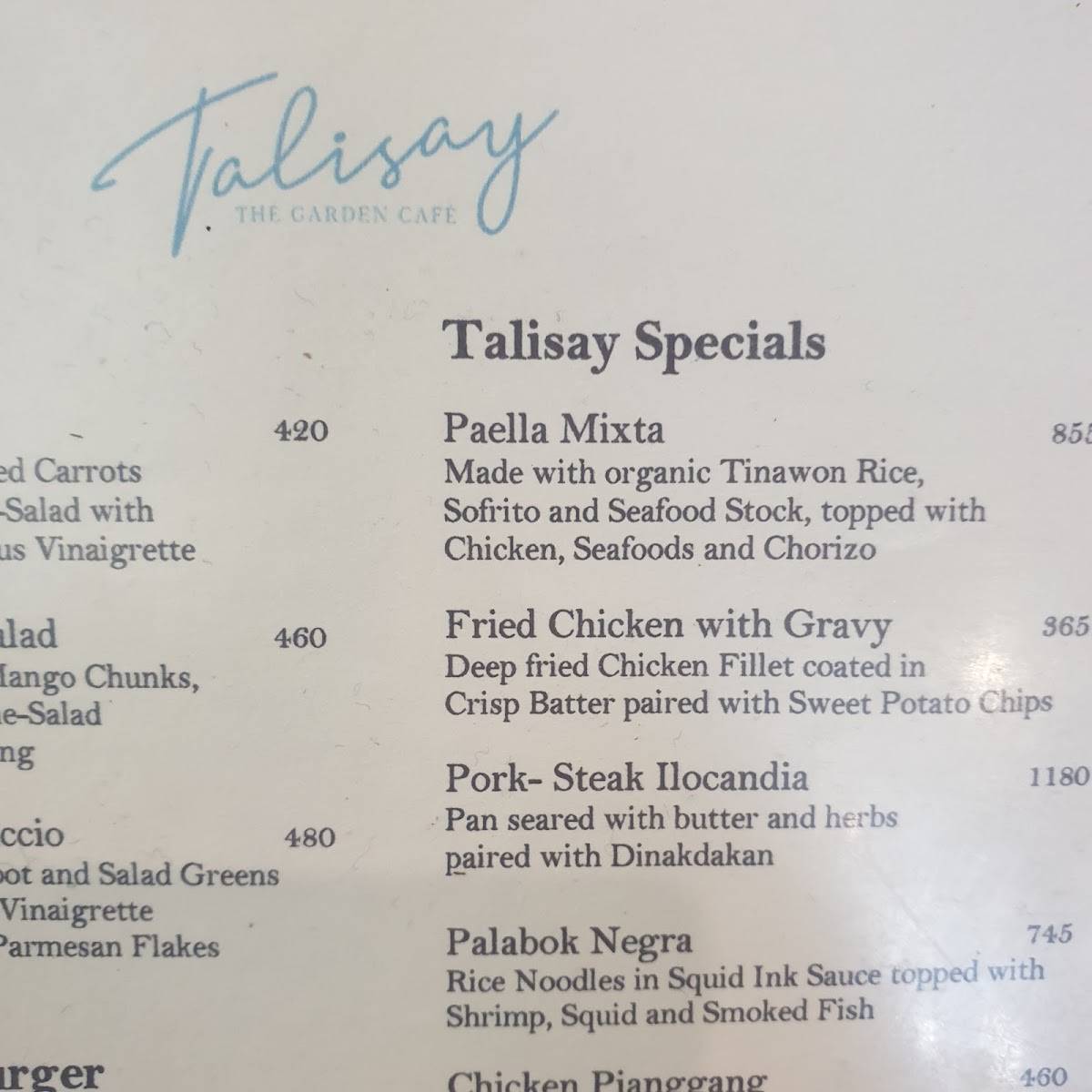 Menu at Talisay The Garden Cafe, Quezon City
