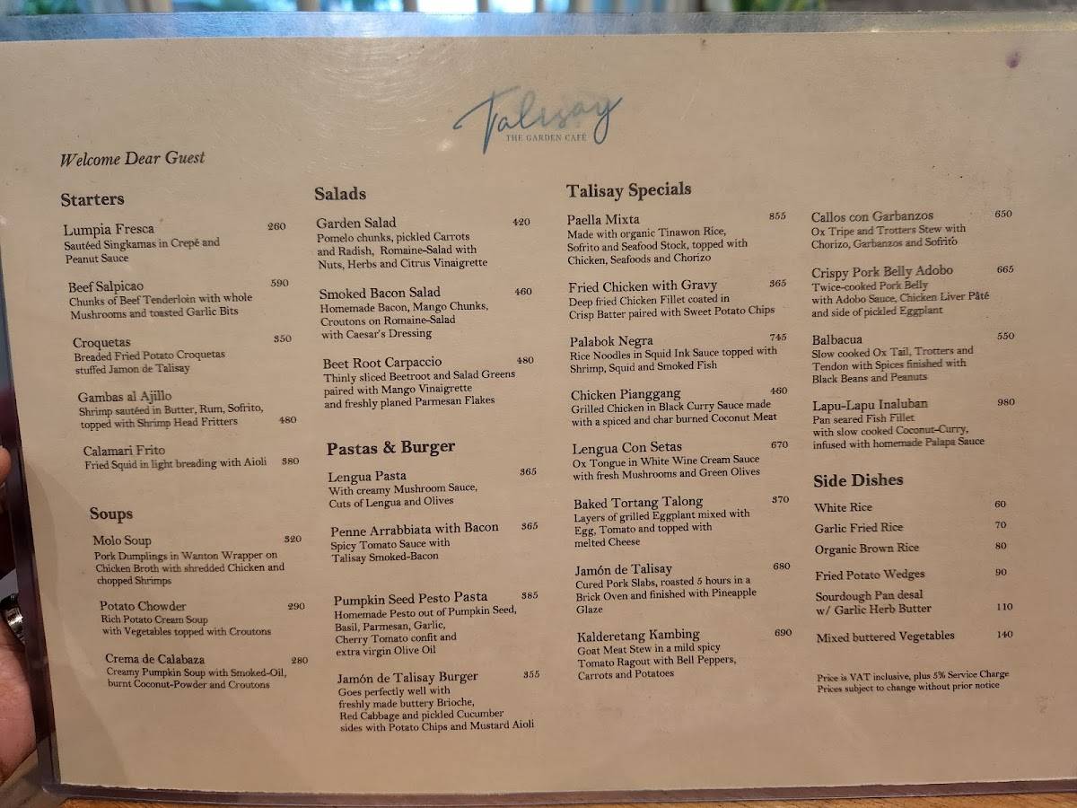 Menu at Talisay The Garden Cafe, Quezon City