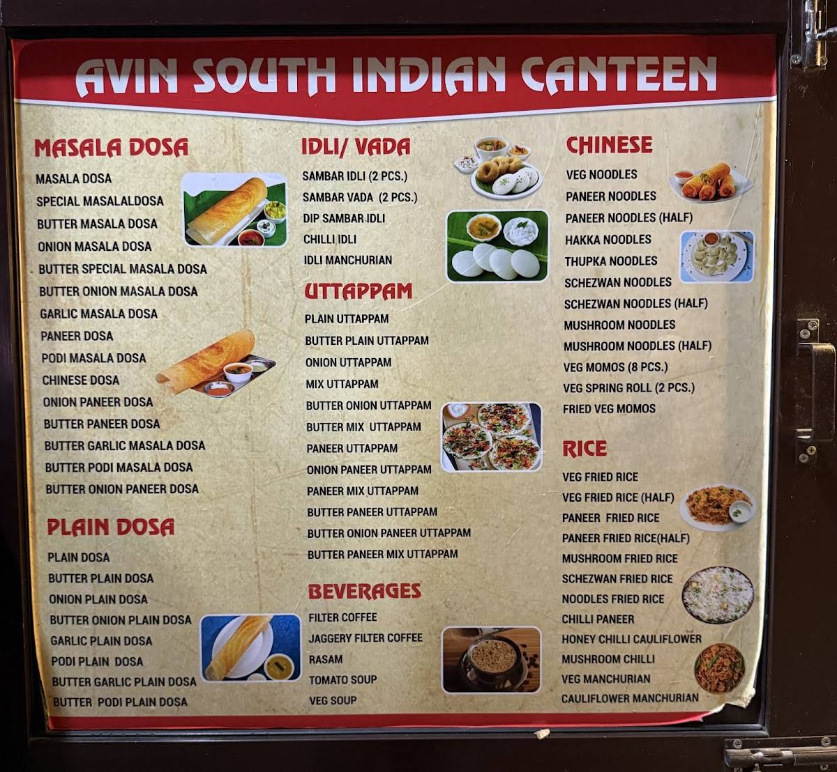 Menu at Tamil Manaram Members Canteen, Chandigarh