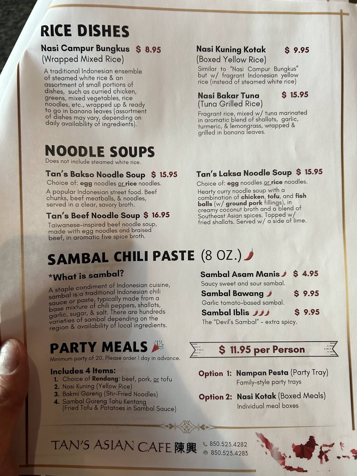 Menu at Tan's Asian Cafe, Tallahassee, Capital Cir NE #110