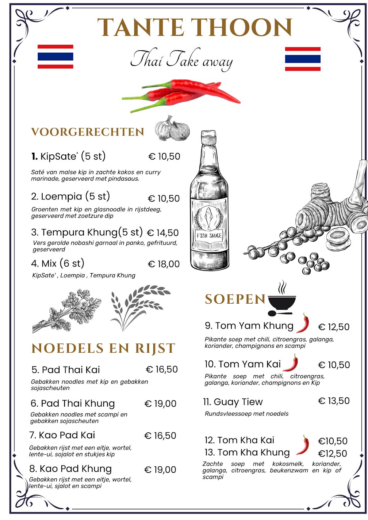 Carta de Tante Thoon Thai Take Away Restaurant, Kampenhout
