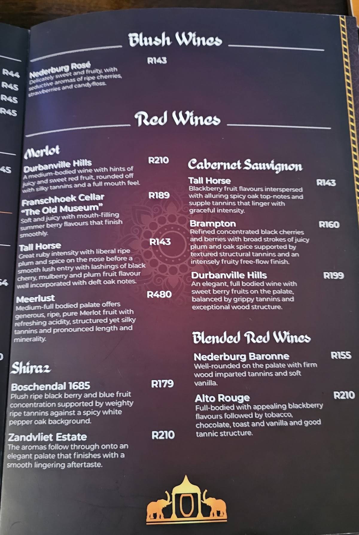 Menu at Taste of Mumbai restaurant, Kempton Park, Emperors Palace, Jones Rd