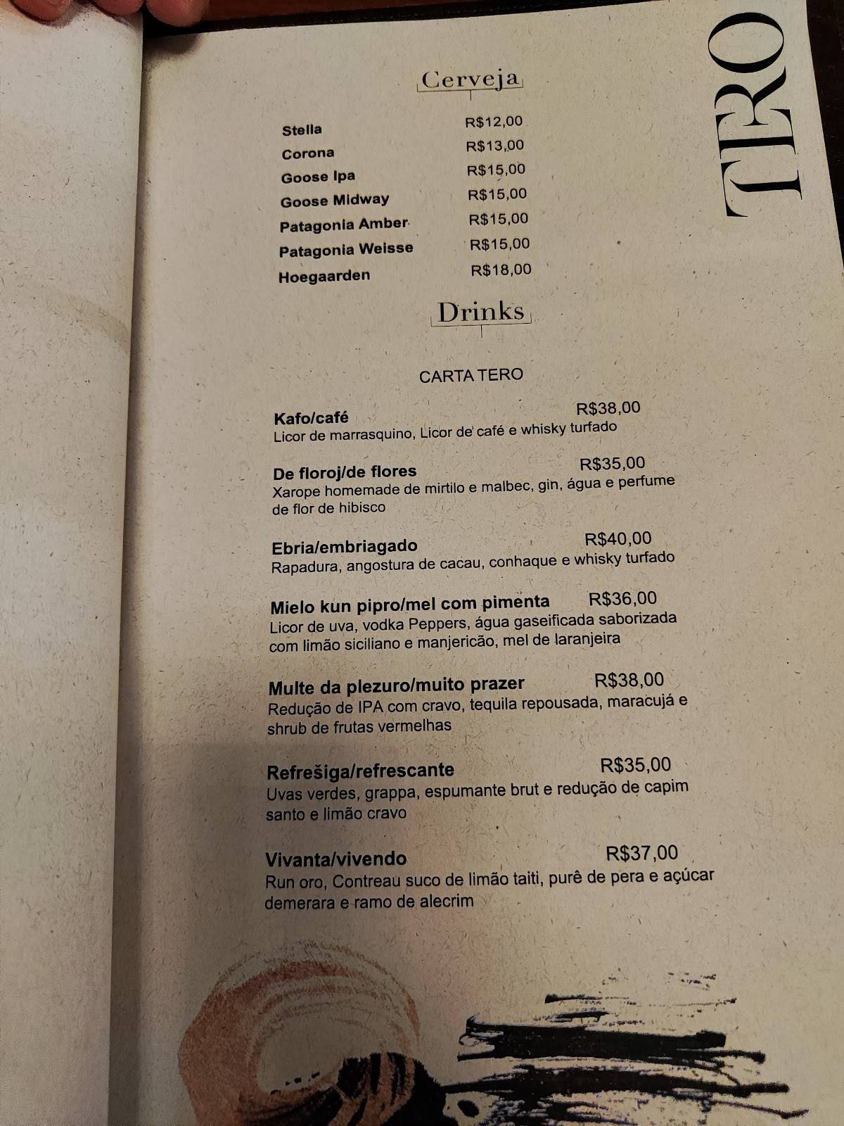 Menu at Tero Brasa e Vinho restaurant, Vitoria