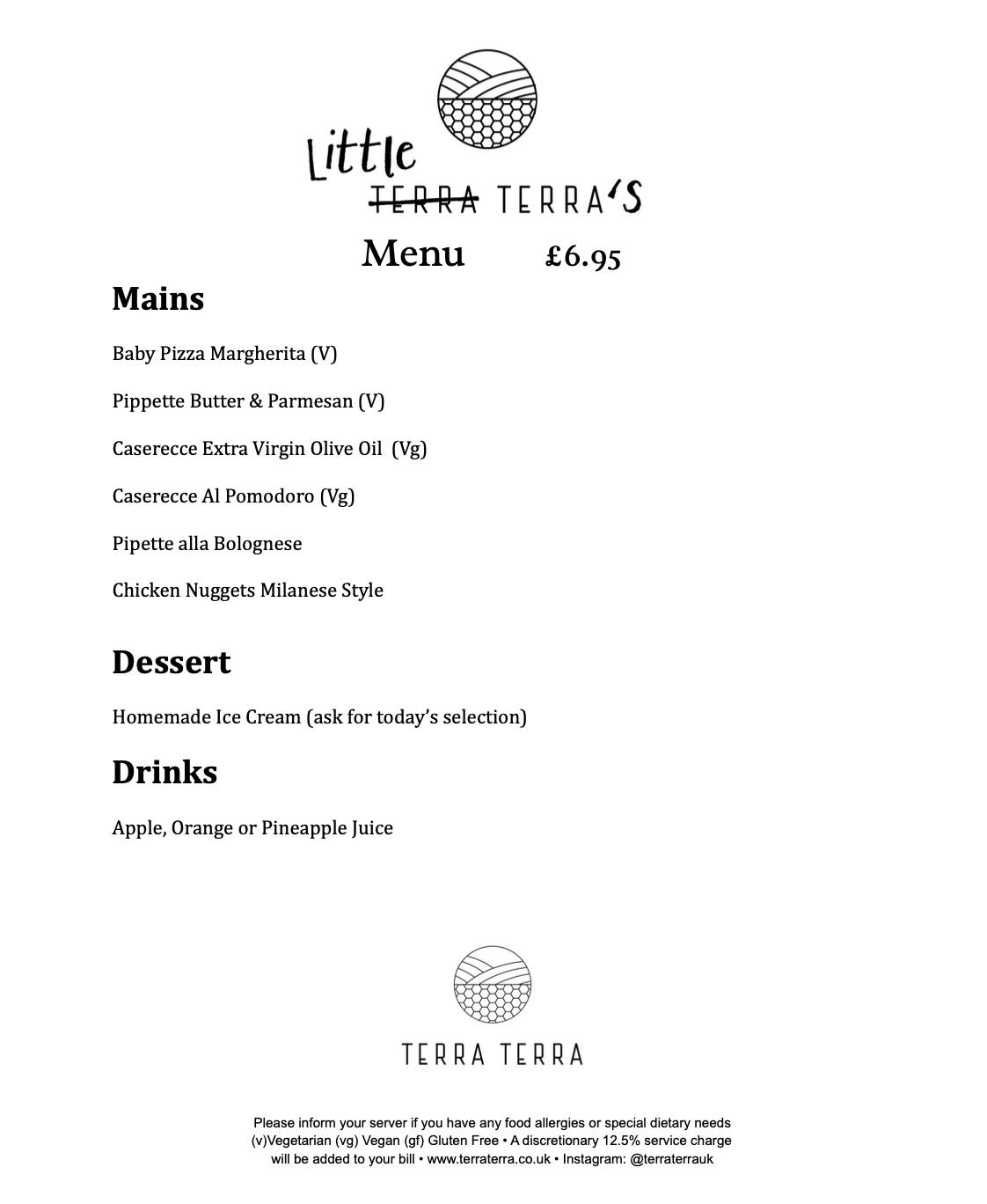 Terre a terre menu store