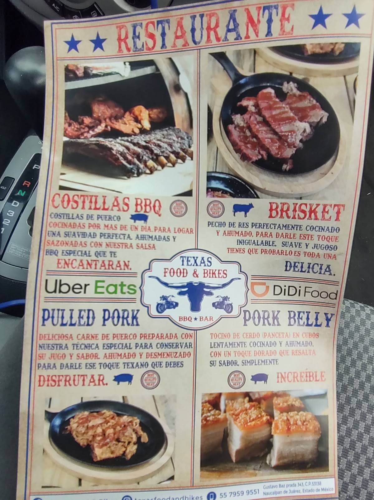 Carta del restaurante Texas food and bikes, Naucalpan del Juárez