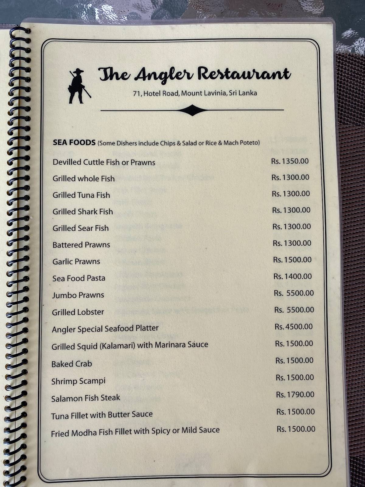 Menu at The Angler restaurant, Dehiwala-Mount Lavinia