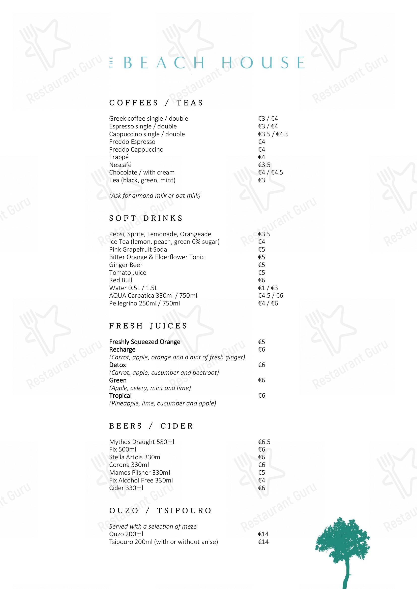 Menu at The Beach House, Kolios