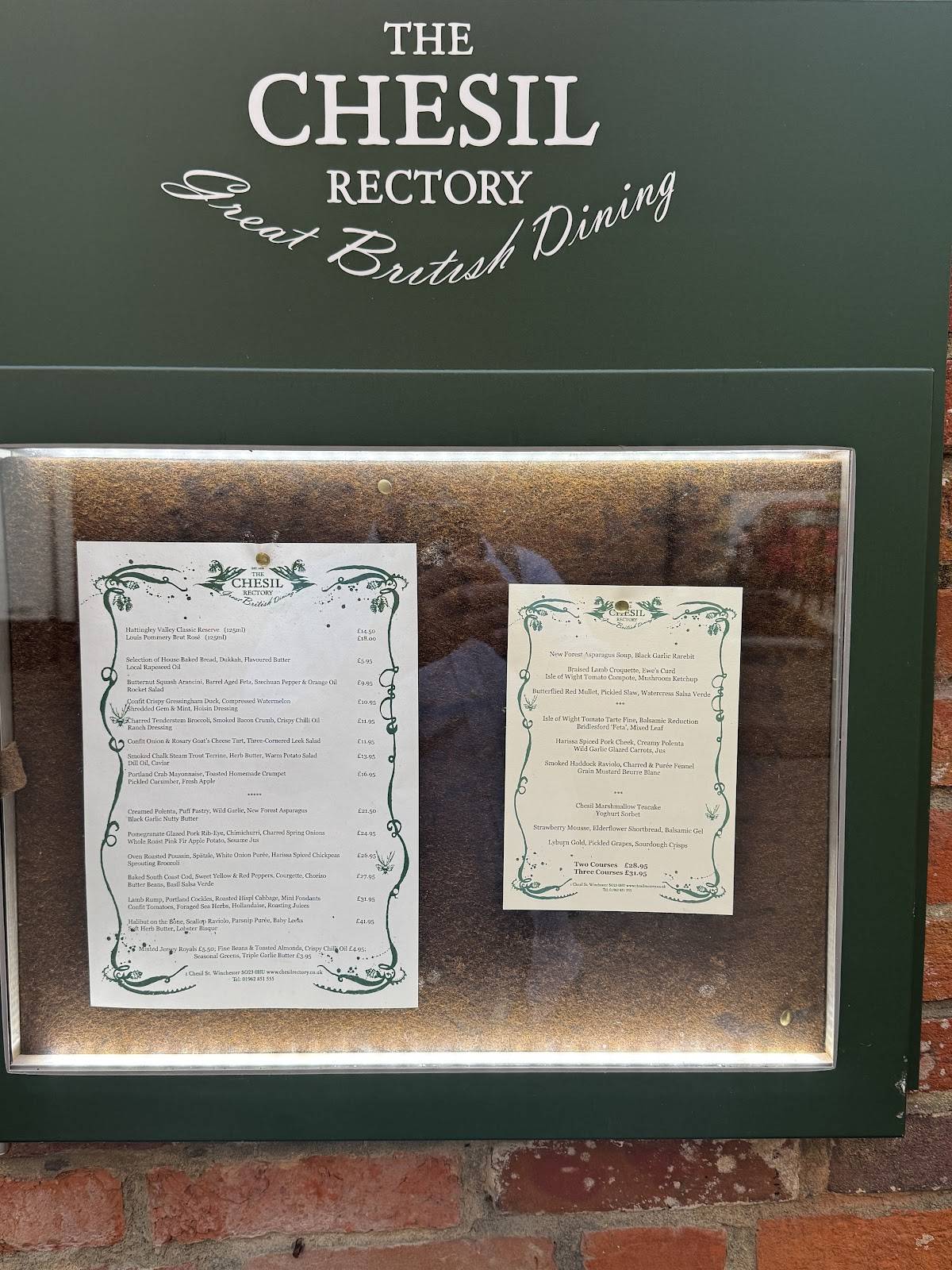 Menu at The Chesil Rectory restaurant, Winchester