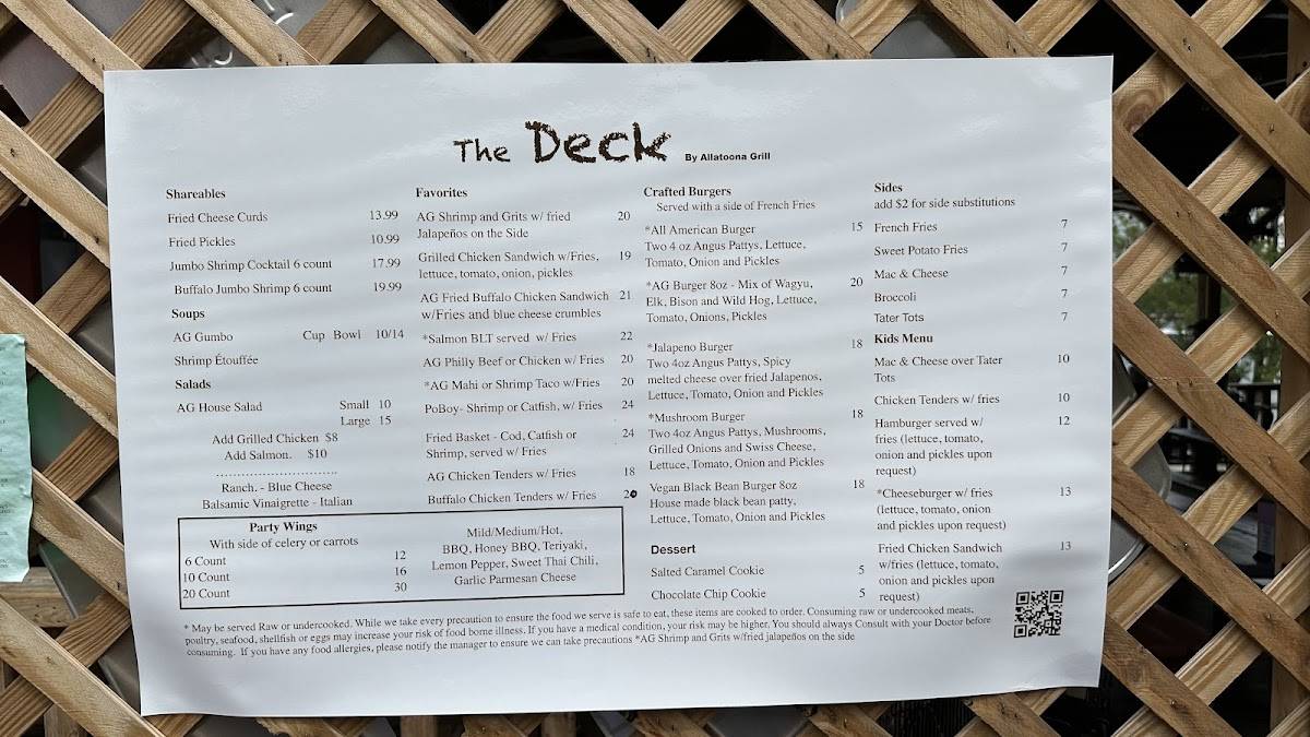 Menu at The Deck pub & bar, Acworth