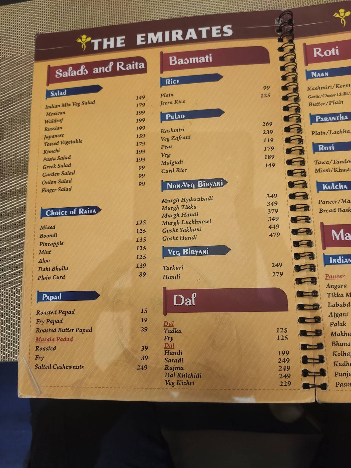 Menu at The Emirates Restaurant, Sambalpur