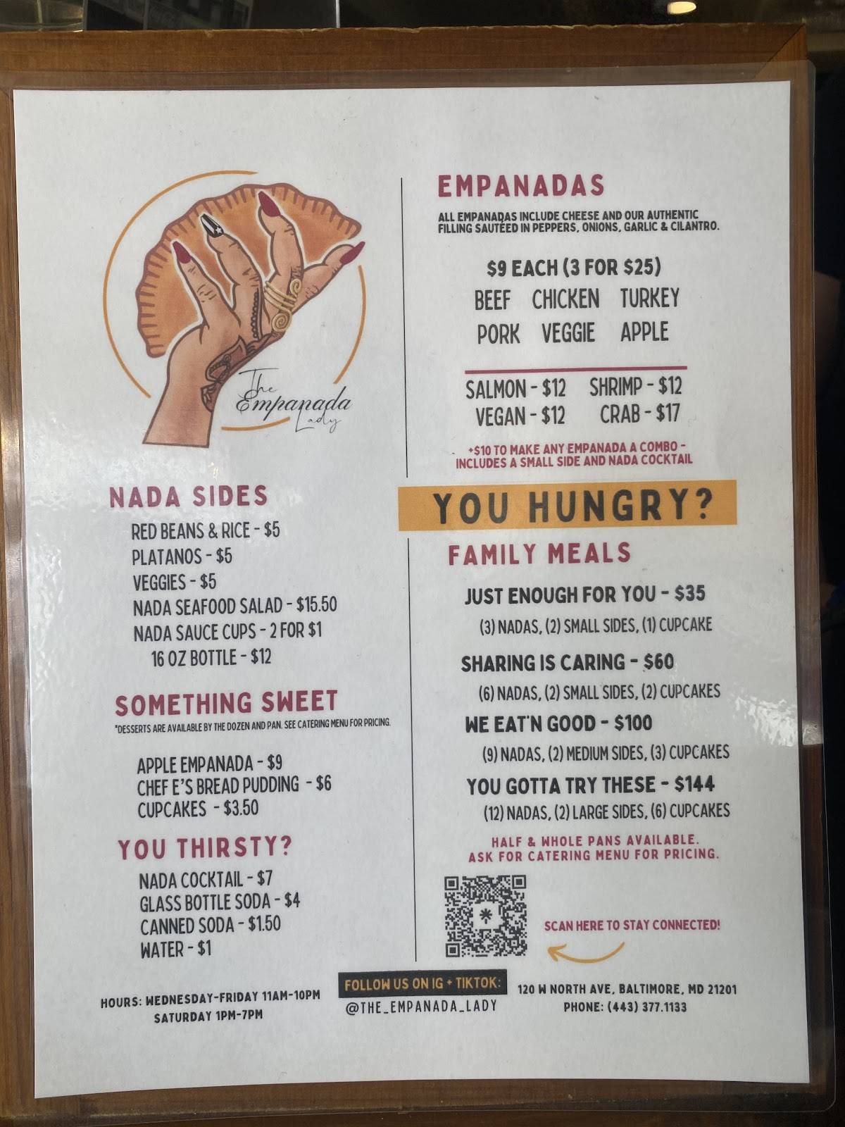Menu at The Empanada Lady restaurant, Baltimore, 10 South St STE 100