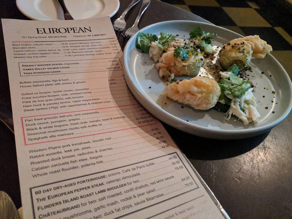 Menu at The European restaurant, Melbourne