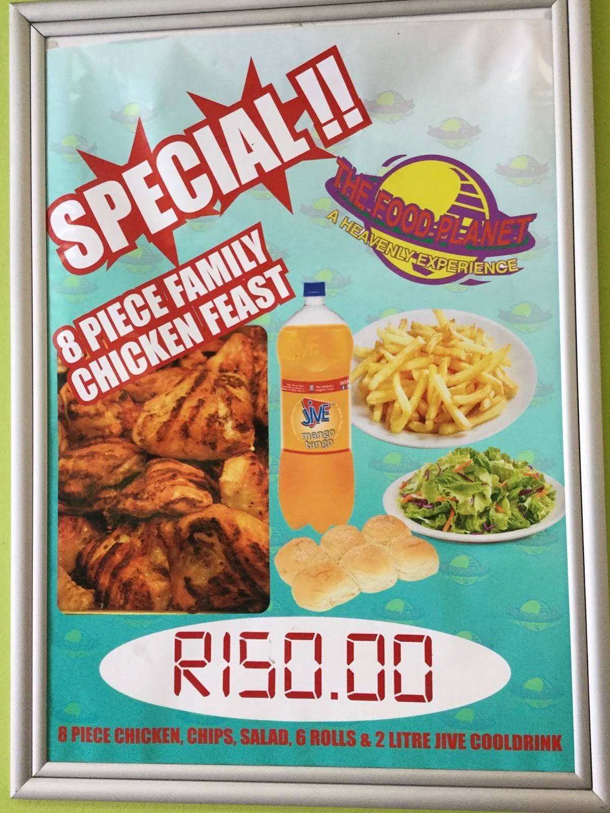 Menu at The Food Planet restaurant, Cape Town, 1 De Kock St