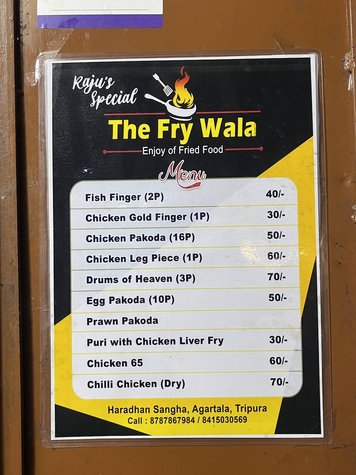 Menu at The Fry Wala, Agartala