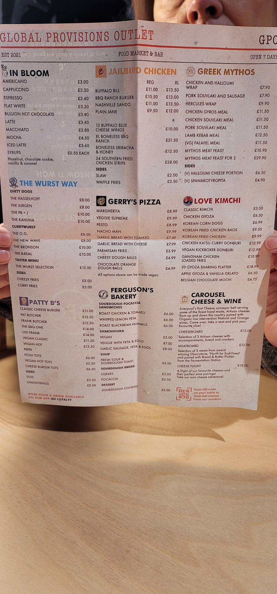 Menu at The GPO Food Market & Bar, Liverpool
