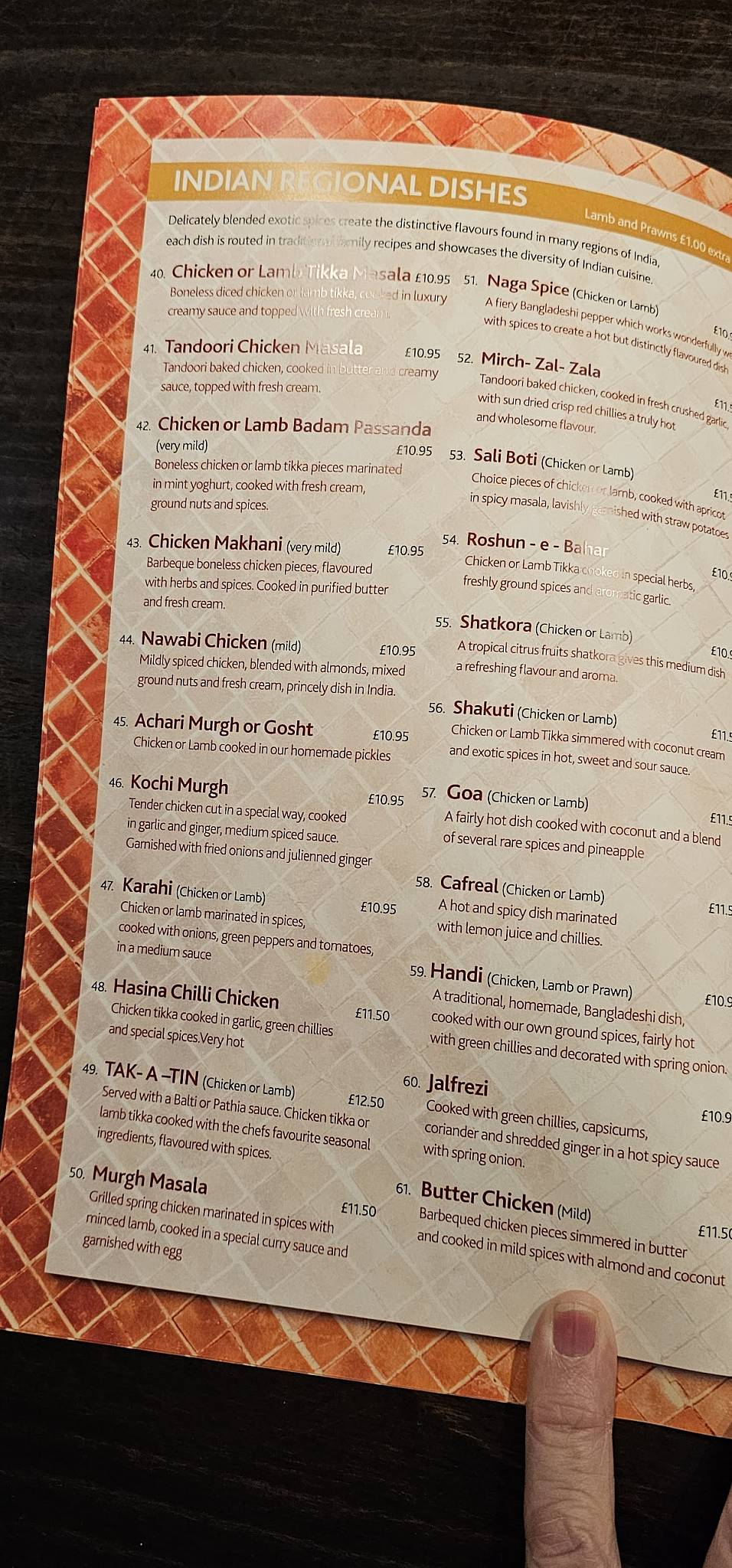 Menu at The Golden curry restaurant, The Mumbles