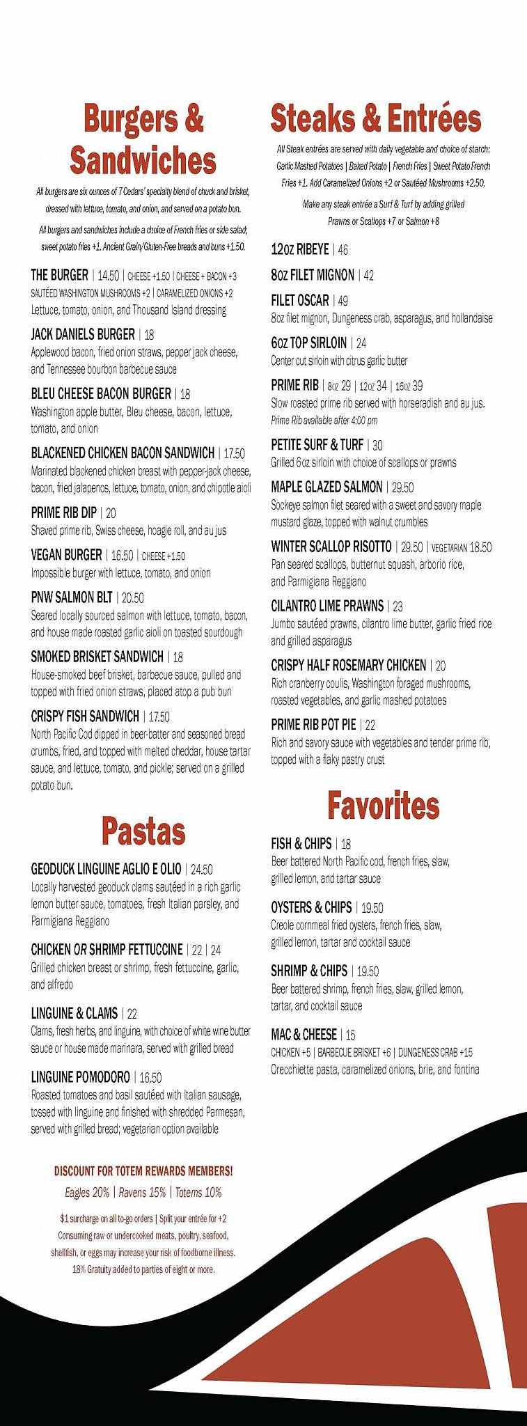 Menu at The House of Seven Brothers restaurant, Sequim