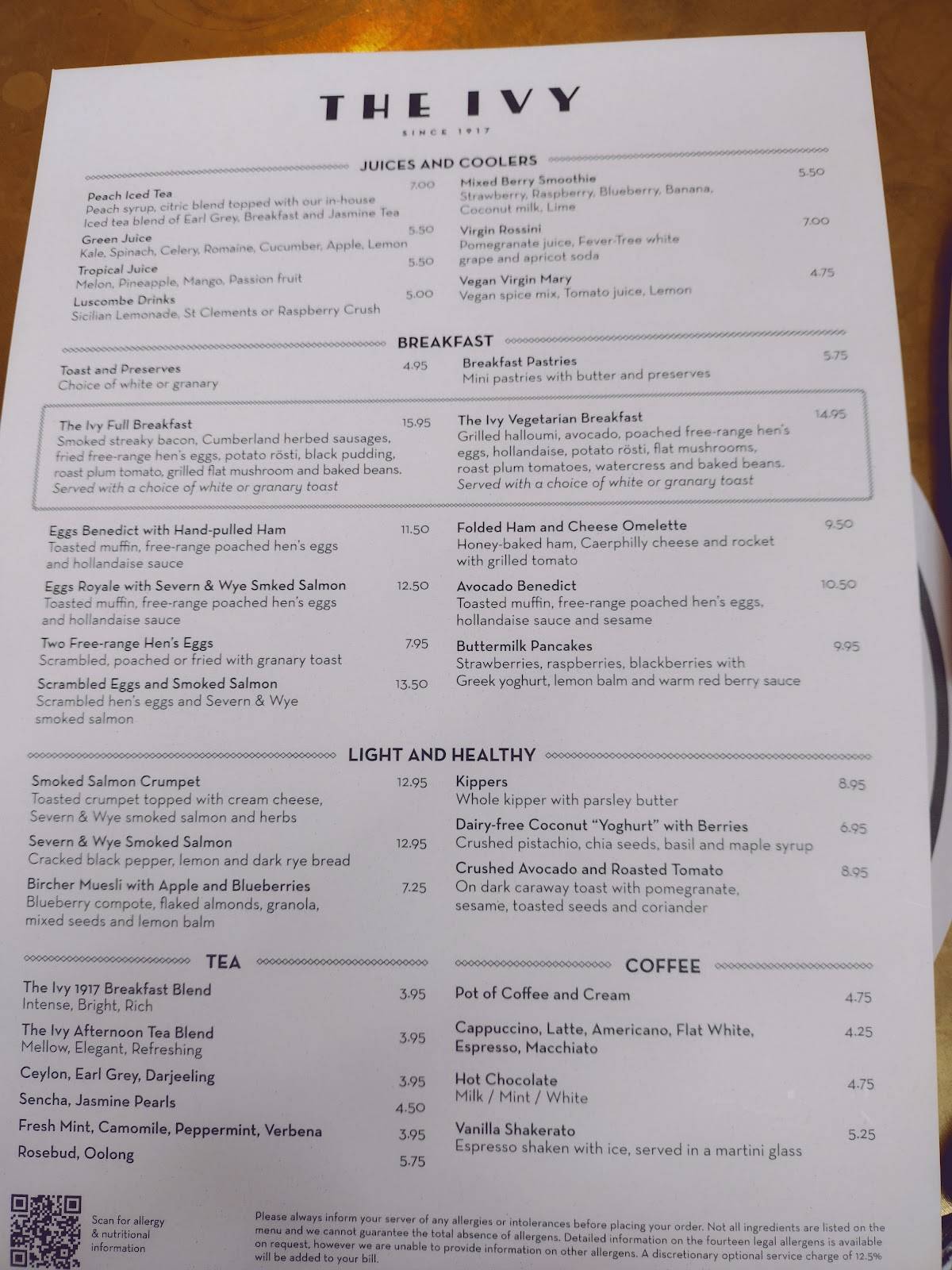 Menu at The Ivy Cardiff restaurant, Cardiff