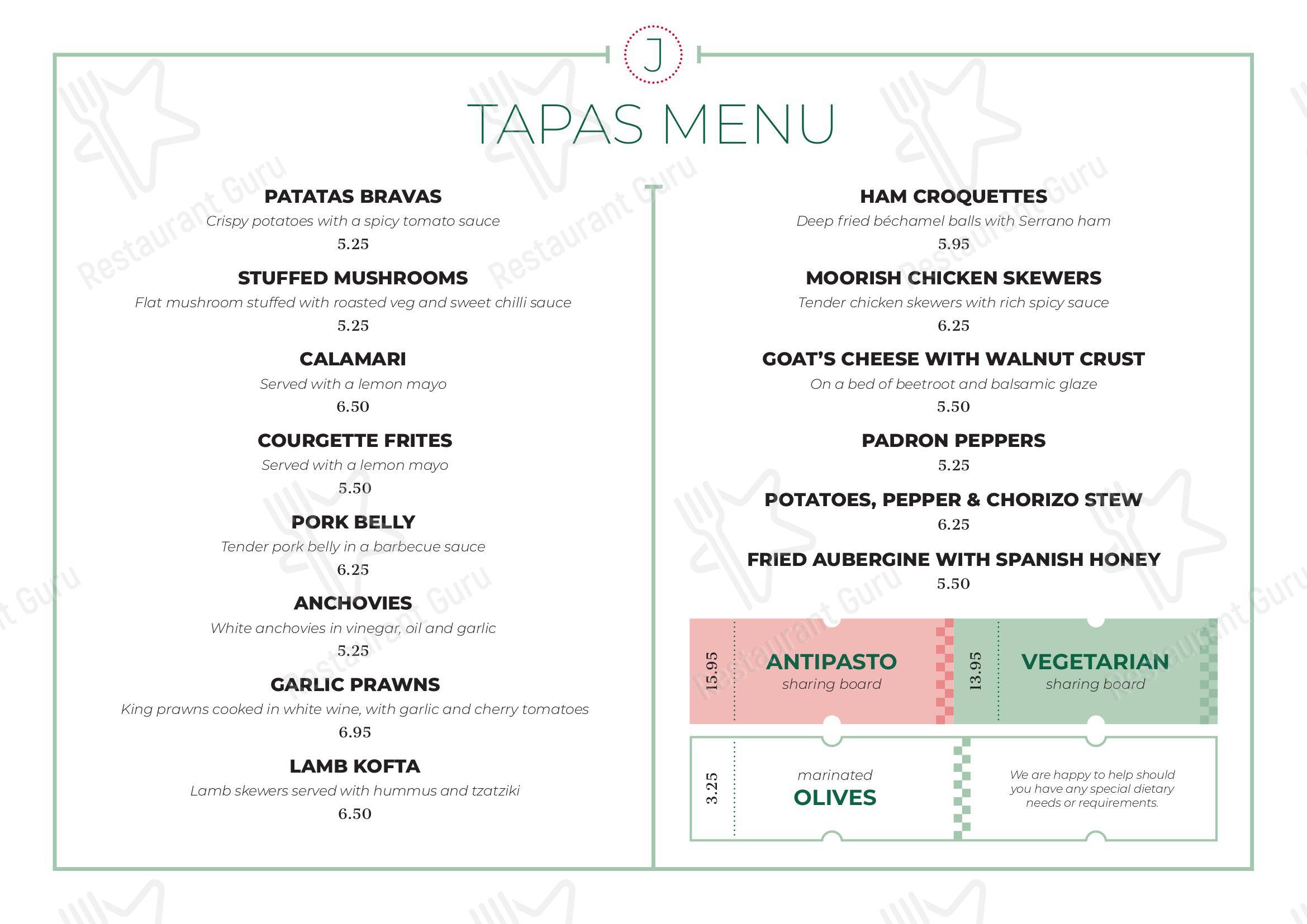 Menu at The Junction restaurant, Chesham