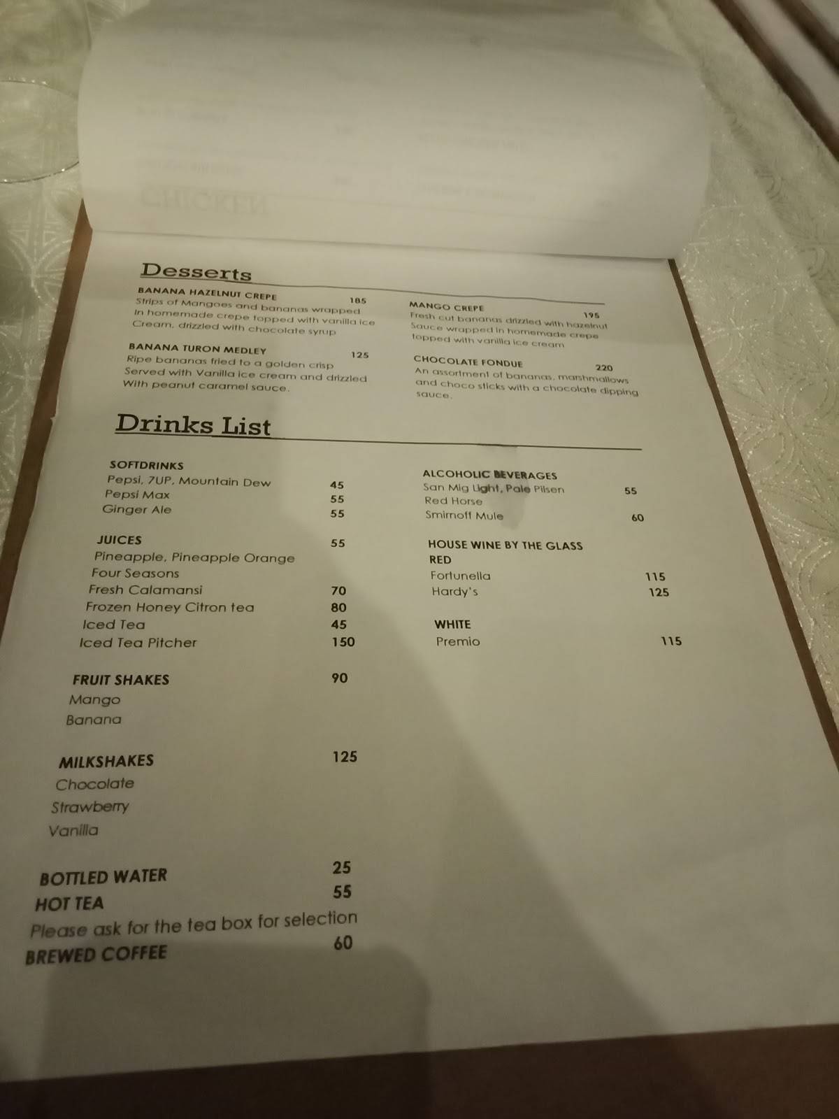 Menu at The Mango Tree Restaurant, Iloilo City, Brgy