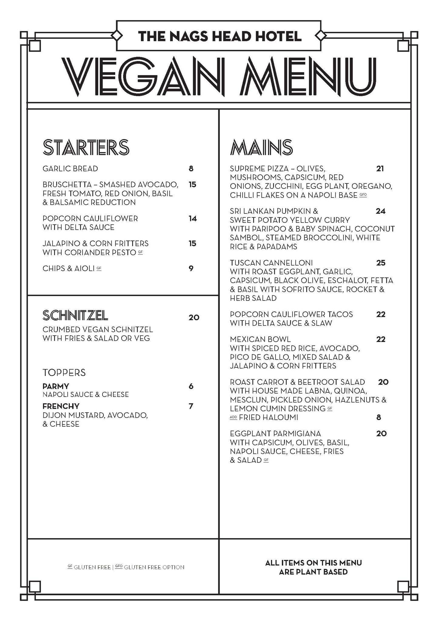 Menu at The Nags Head restaurant, Adamstown