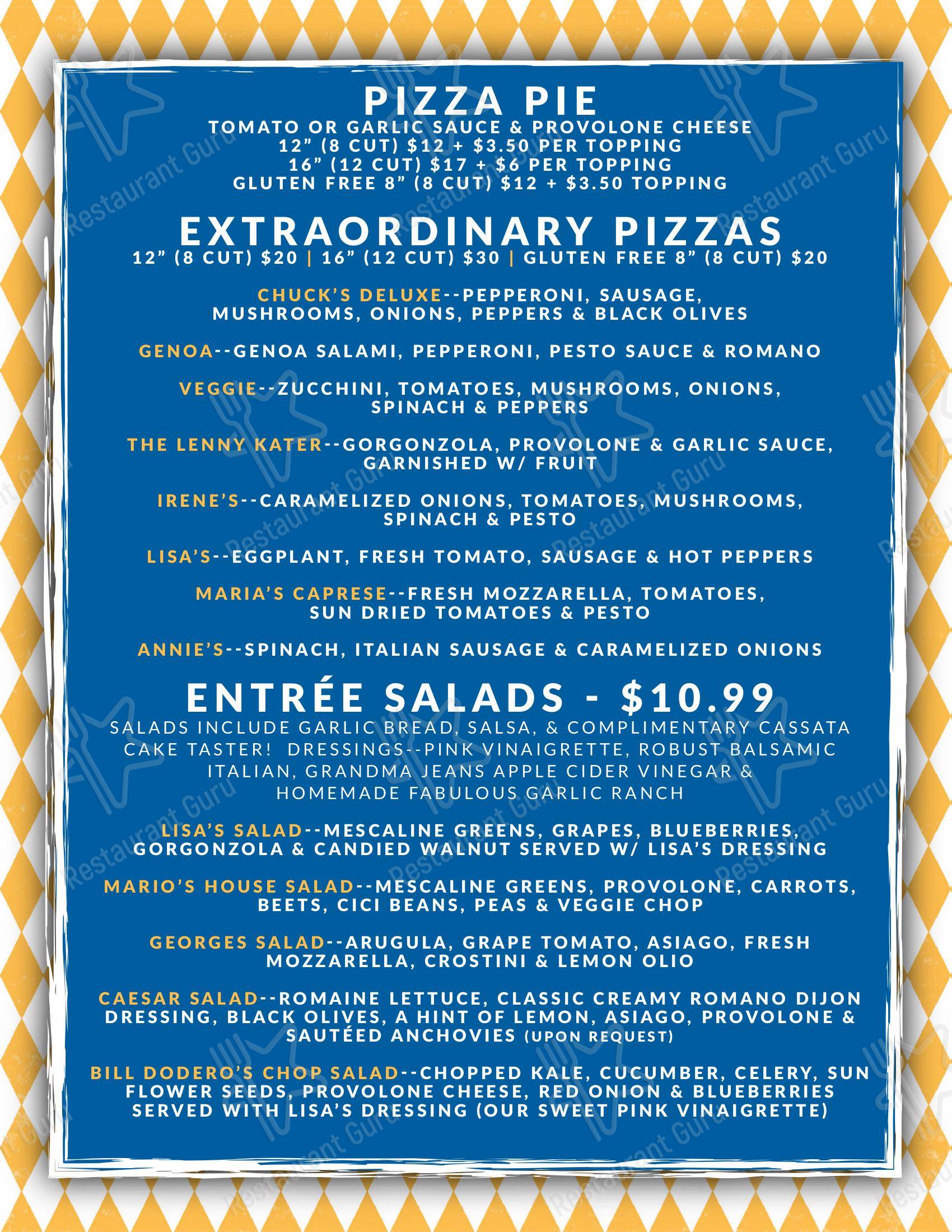 Menu at The Original Mario Fazios restaurant, Willoughby Hills