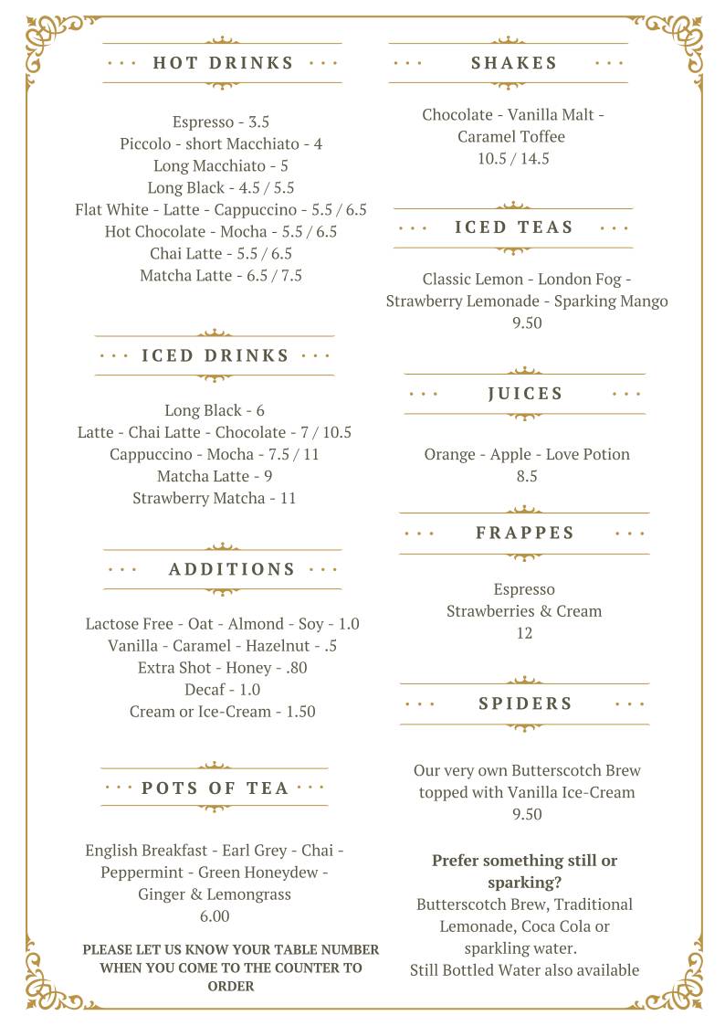 Menu at The Owlery, Samford Village