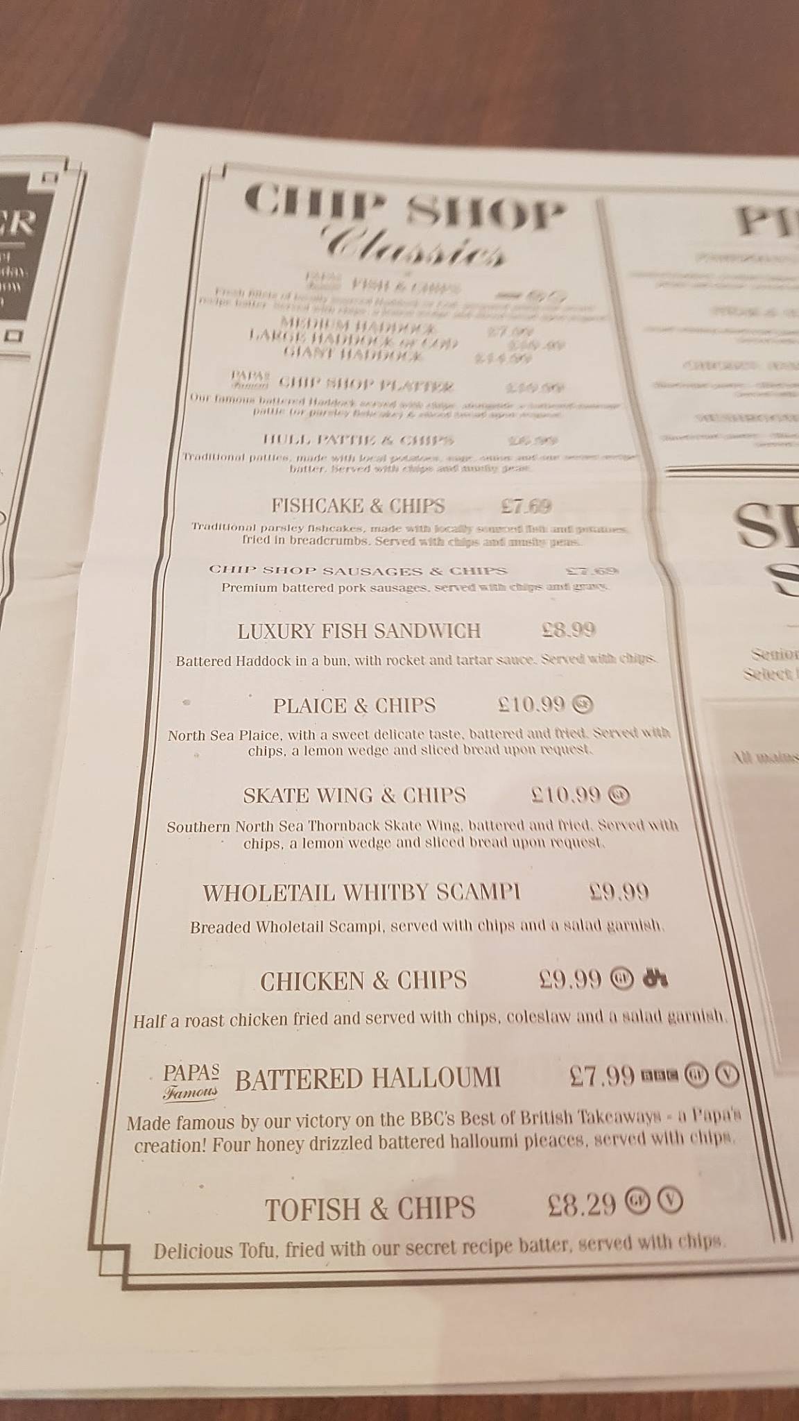 Menu at The Pier Cleethorpes - Papas restaurant, Cleethorpes