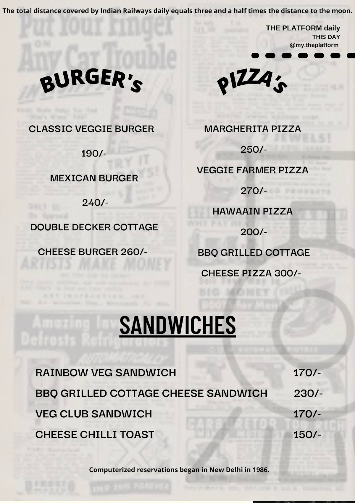 Menu at The Platform Restaurant, Panchkula